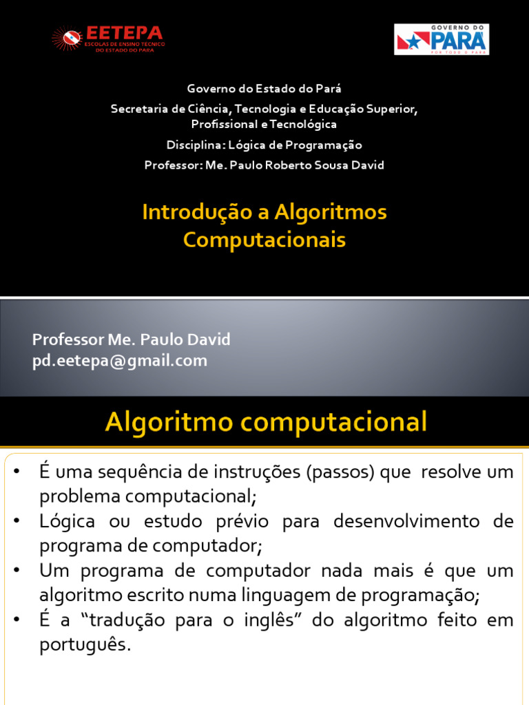 LP 2024.1 - Aula 1 - Algoritmos Computacionais | PDF | Algoritmos ...