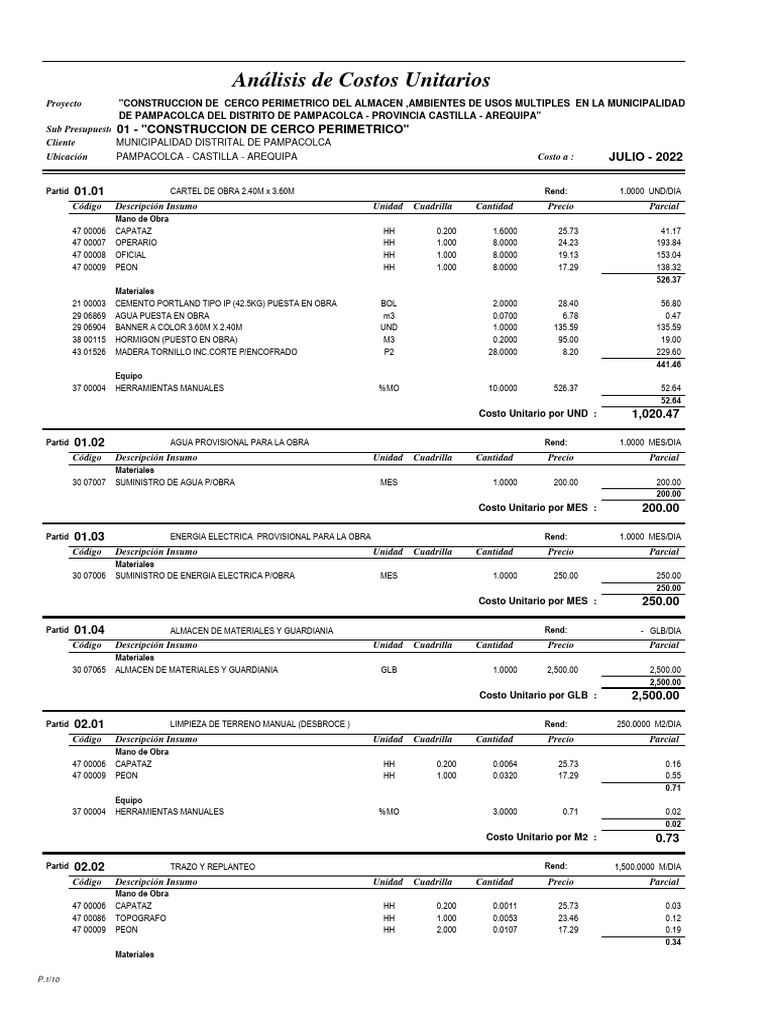 Analisis de Costos Unitarios 20220825 232317 138 | PDF | Hormigón | Construyendo tecnología