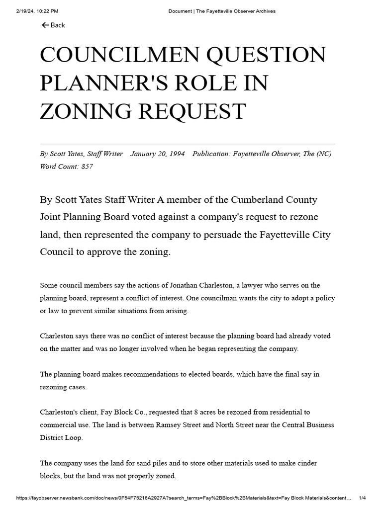 1994 Fay Block | PDF | Zoning | Conflict Of Interest