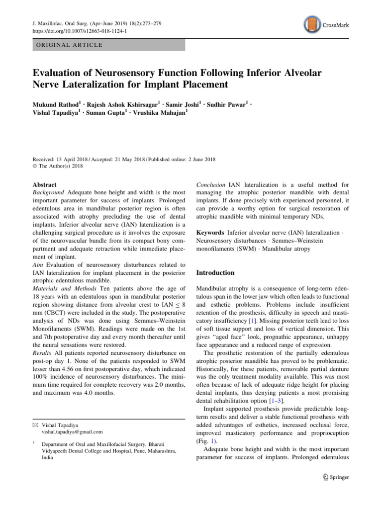 IAN Lateralization: Neurosensory Outcomes | PDF | Dental Implant | Surgery