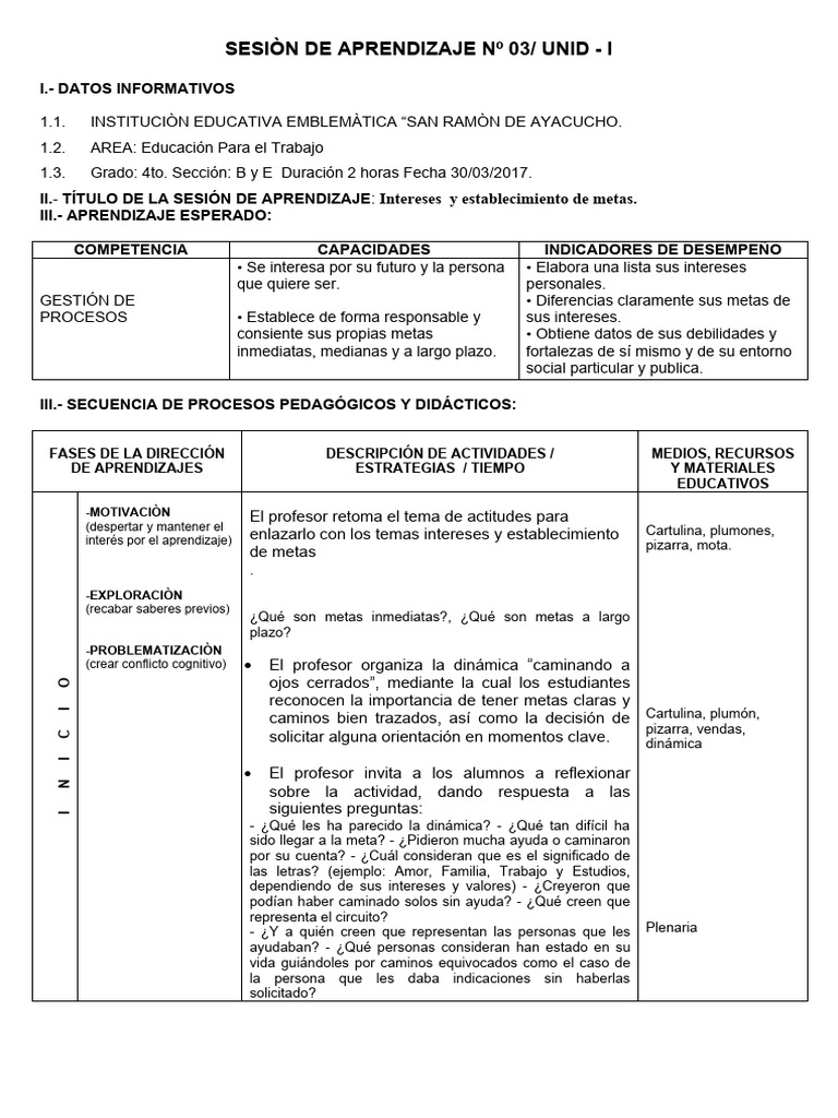 3RA-SESION-EPT-4to GRADO | PDF | Maestros | Aprendizaje