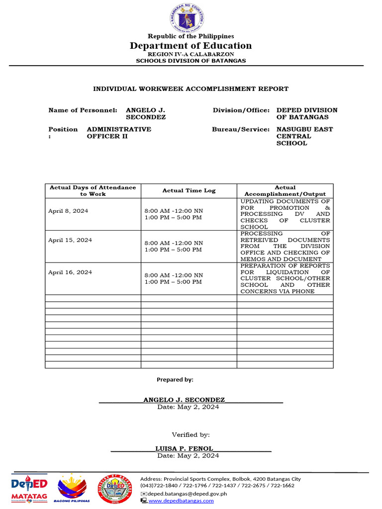 Individual Accomplishment Report | PDF