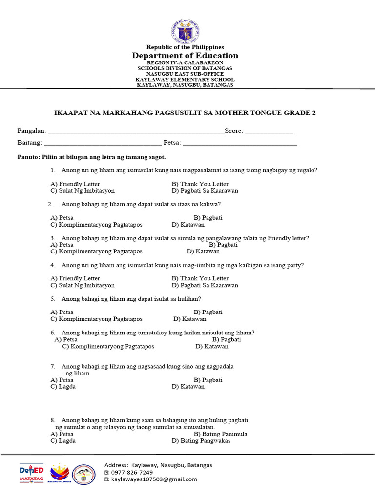 4TH Periodic Test Pupils Copy 2023 2024 | PDF