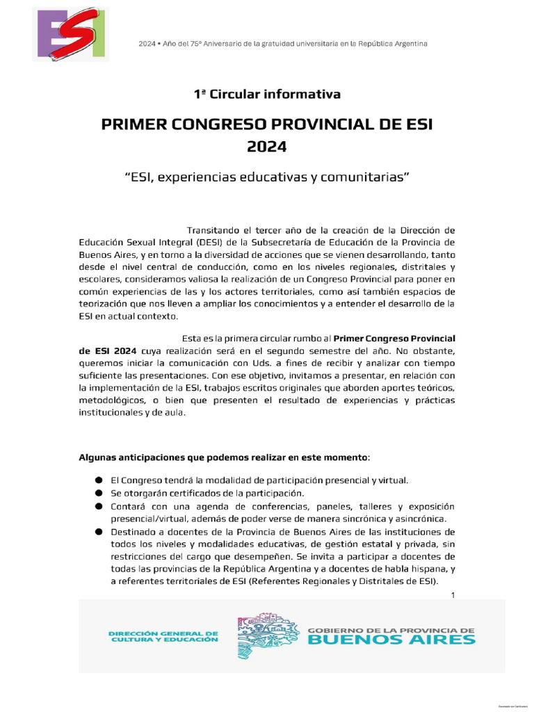 1er Circular Congreso Esi 2024 1 | PDF