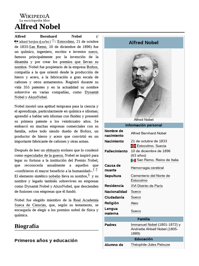 Alfred Nobel | PDF | Familia Nobel