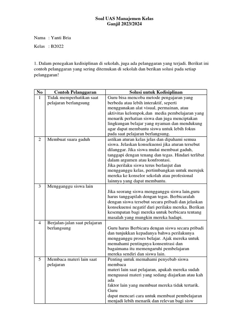 Uas Manajemen Kelas | PDF | Karier & Perkembangan | Kesehatan Holistik