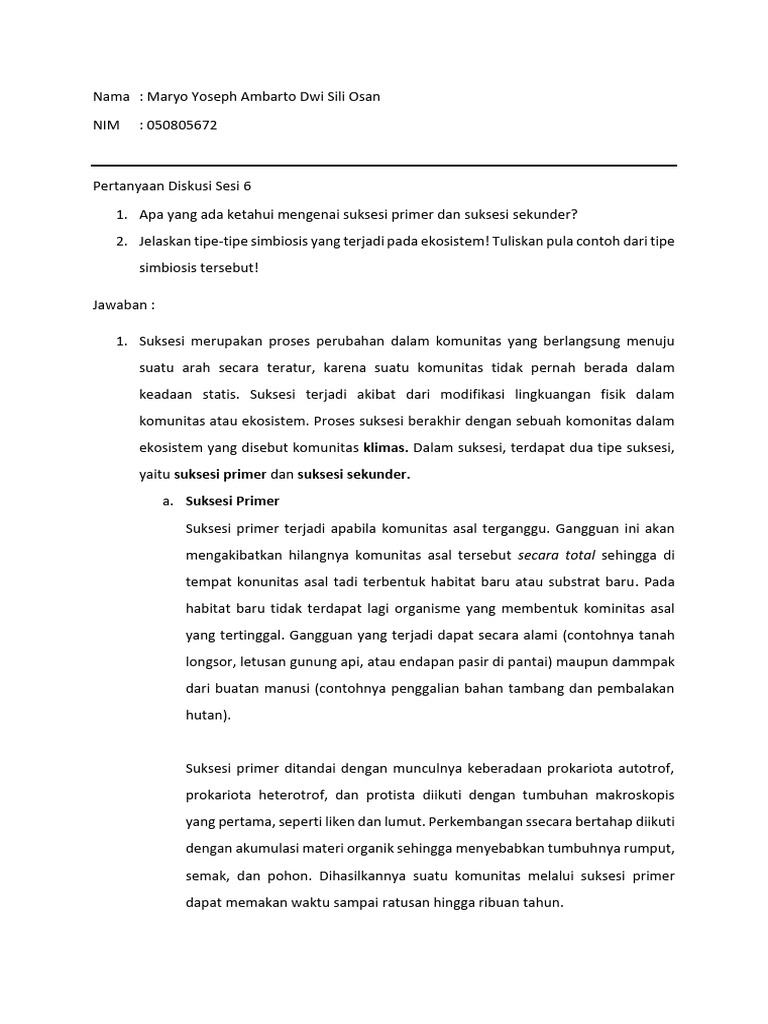 Suksesi Primer dan Tipe Simbiosis Ekosistem | PDF