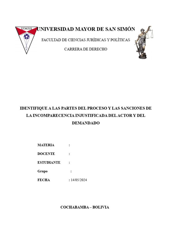 Identifique A Las Partes Del Proceso y Las Sanciones de La ...