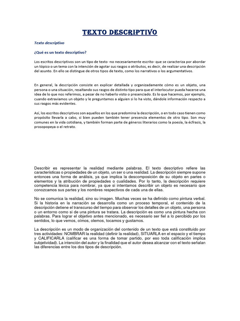 Guía para Escribir Textos Descriptivos | PDF | Realidad | Retrato