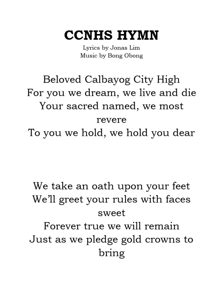 CCNHS Hymn Lyrics | PDF