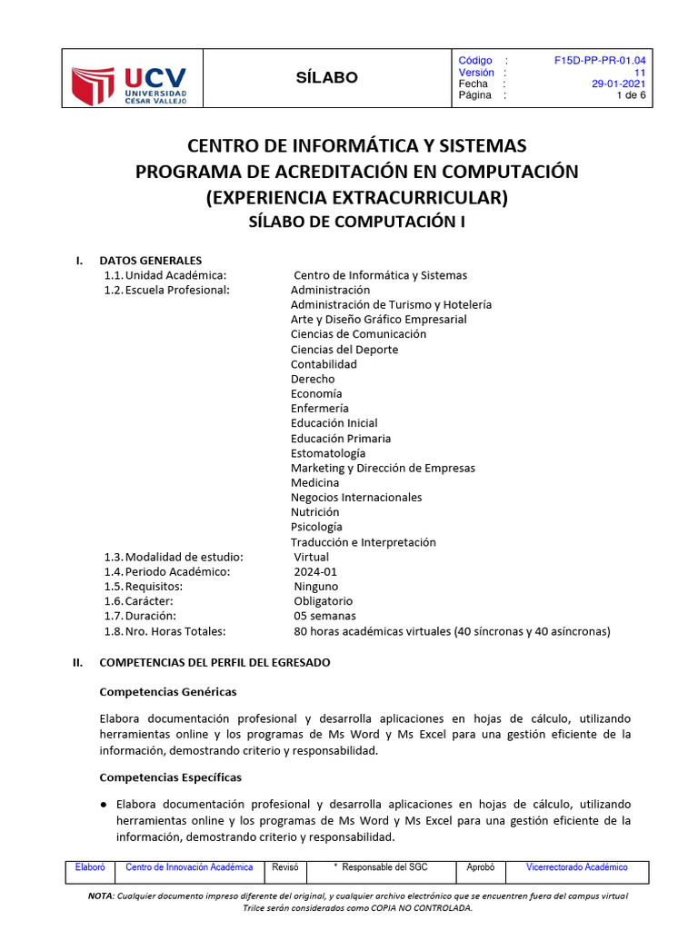 Silabo C1 - Re - 2024-01 | PDF | Microsoft Office | Microsoft
