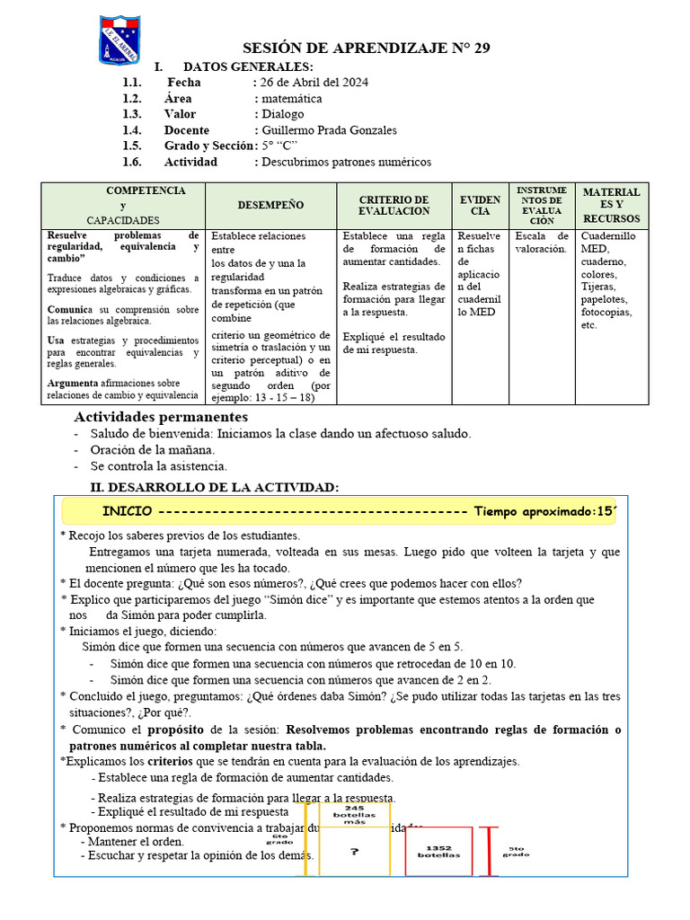 Mat 26-04 Descubrimos patrones numéricos | PDF | Modificación de ...