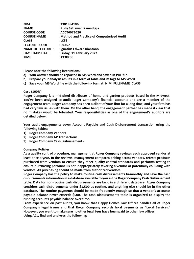 Uas Method and Practice of Computerized Audit | PDF | Audit | Payments