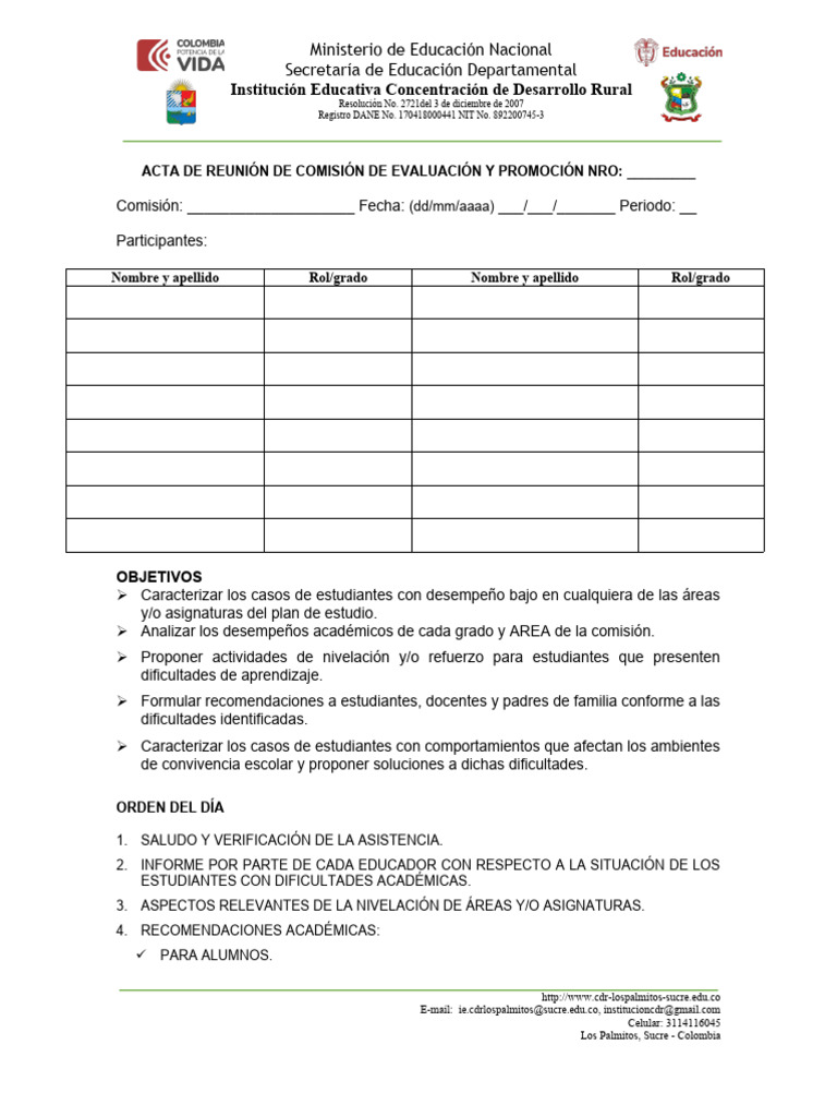 Acta de Reunión de Comisión de Evaluación y Promoción - 2024 | PDF