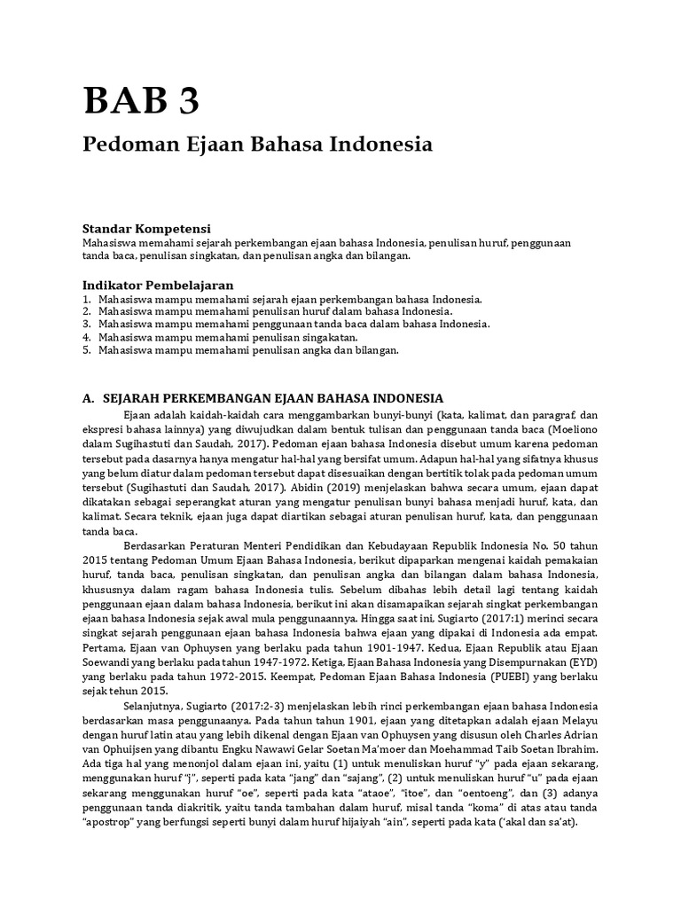 Bab 3. Pedoman Ejaan Bahasa Indonesia | PDF | Kajian Bahasa Asing