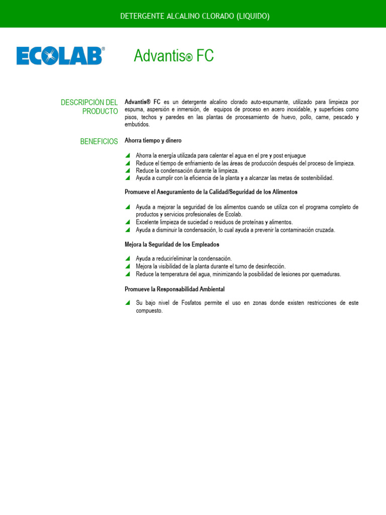 FT Advantis FC | PDF | Detergente | Agua