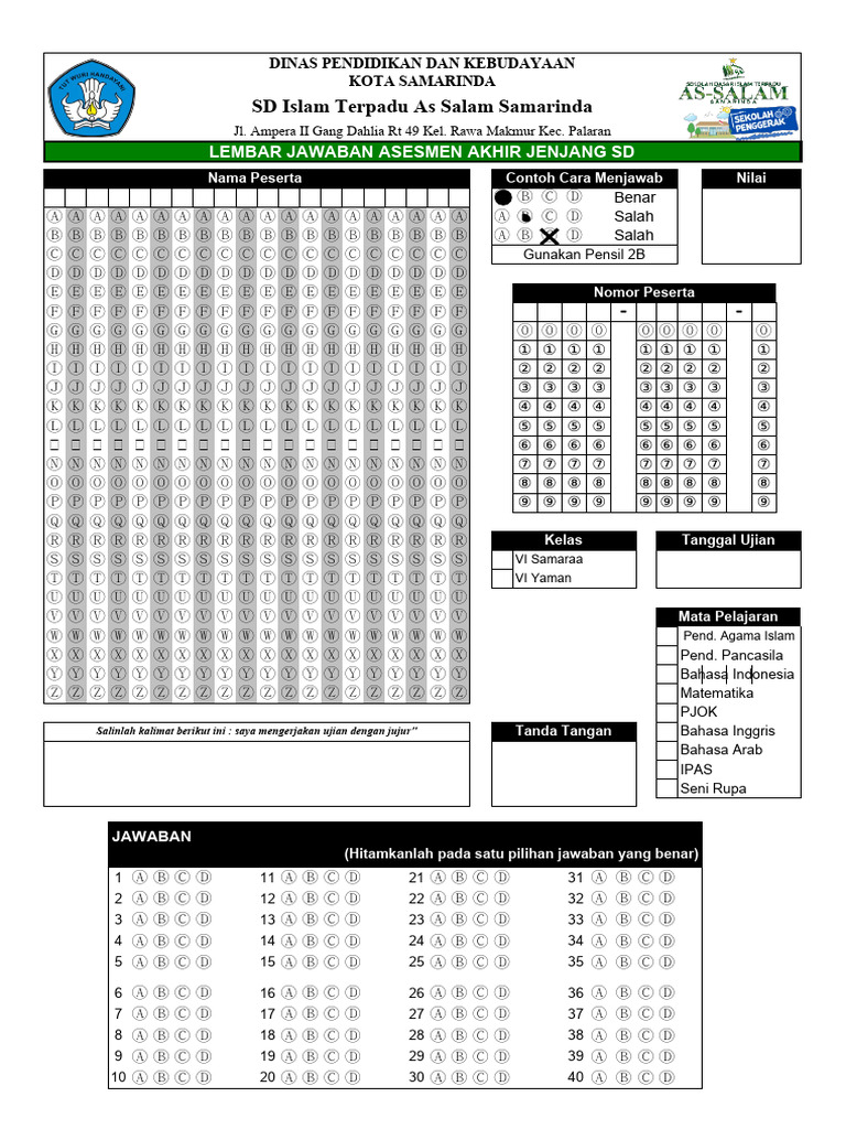 LJK Try Out Simulasi Us Format A4 Pilihan Ganda | PDF