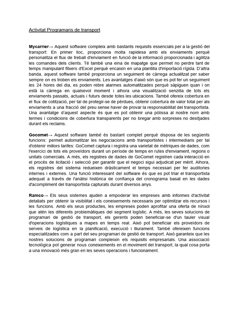 Activitat Programaris de Transport | PDF