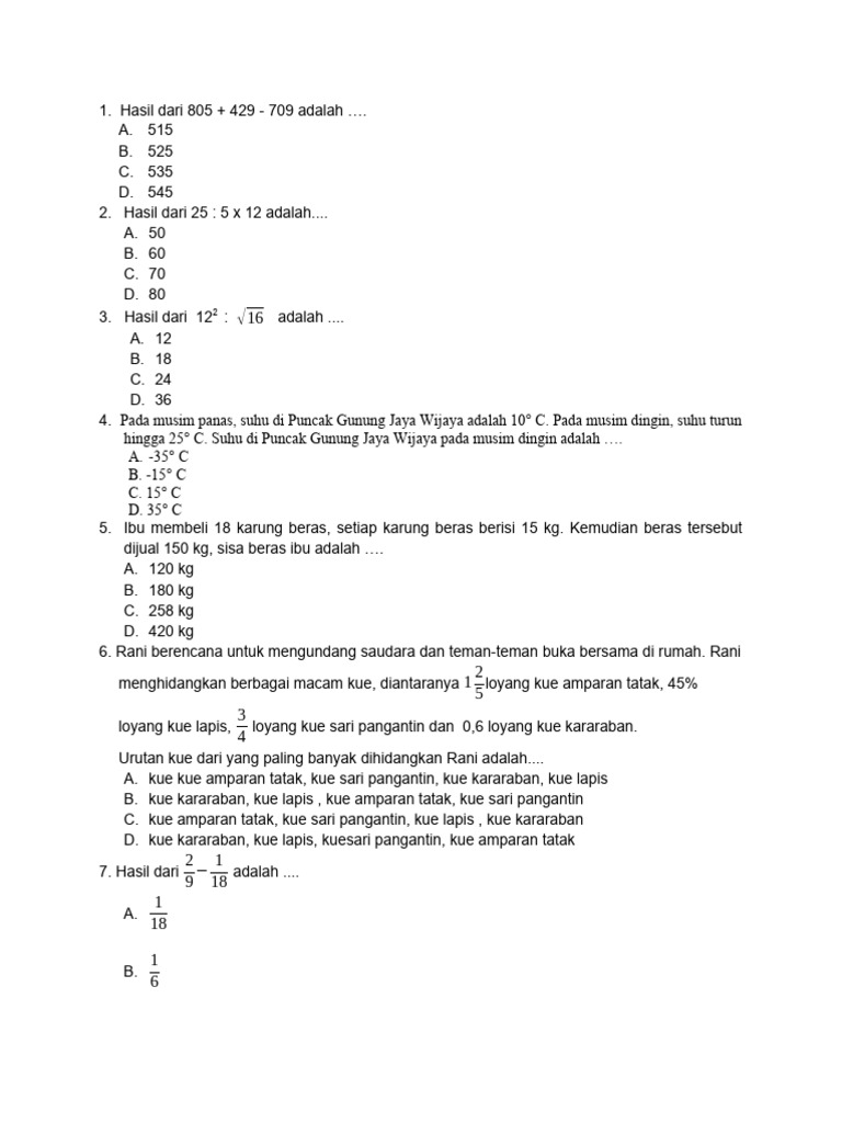 soal matematika kelas 6 fix | PDF
