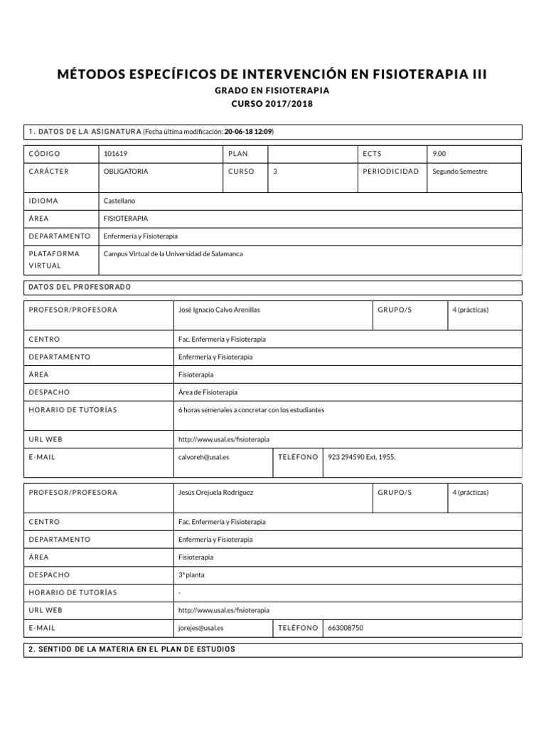 Métodos Específicos de Intervención en Fisioterapia III - Guias - Usal.es | PDF | Terapia física ...
