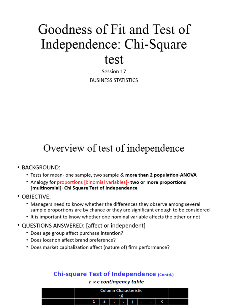 Session 17_Goodness of Fit and Test of Independence | PDF | Chi Squared ...