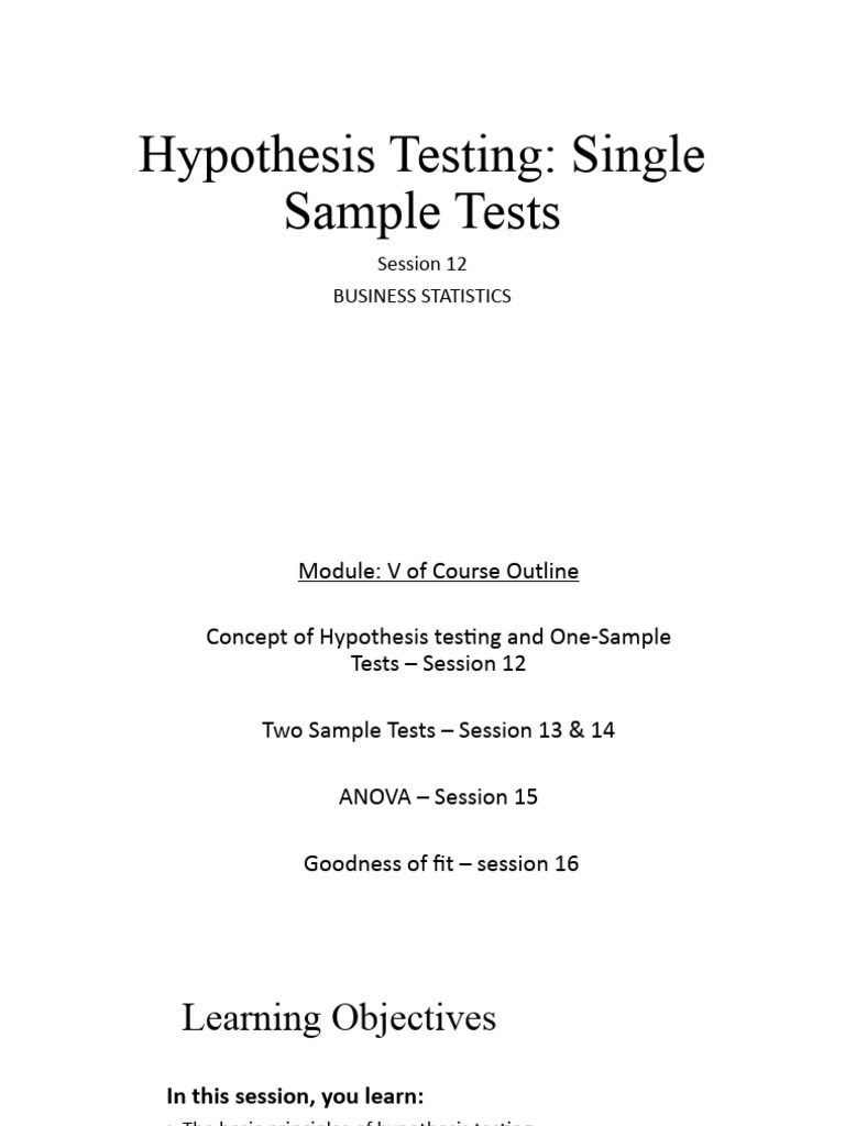 Session 12 - Hypothesis Testing-Single Sample Tests | PDF | Type I And ...