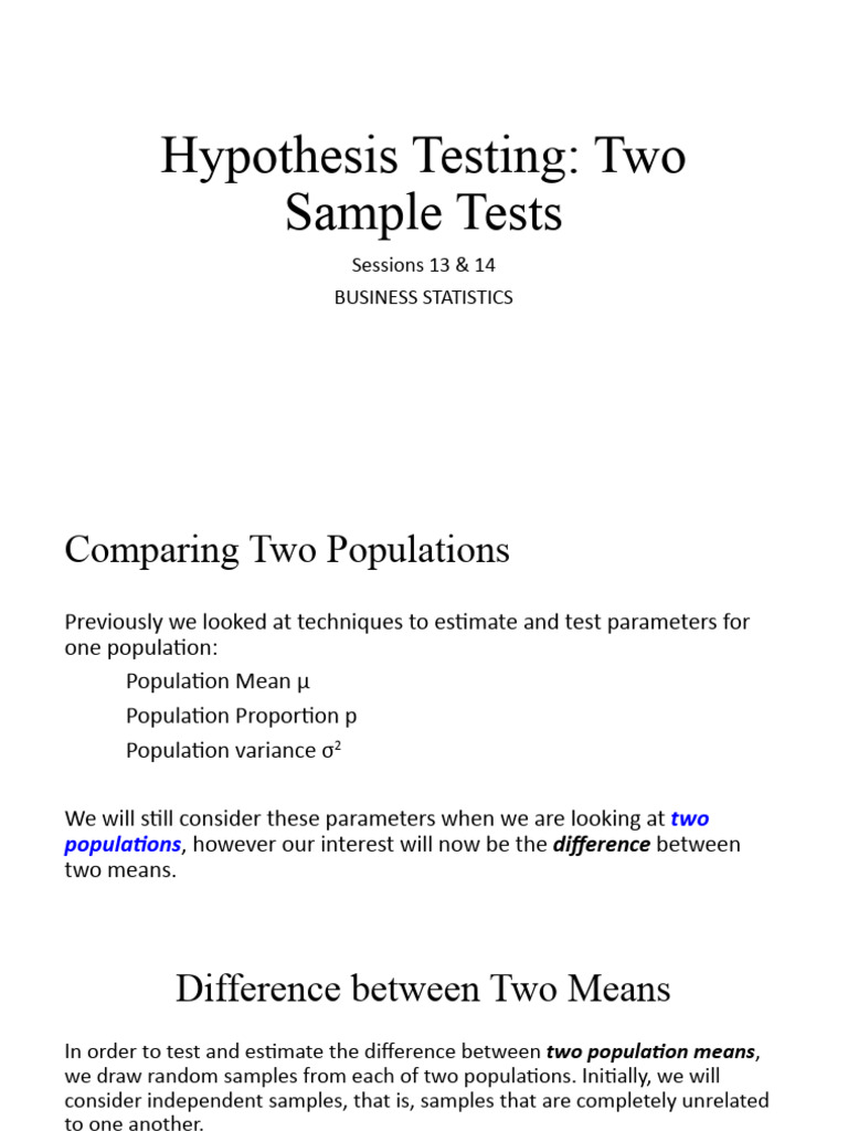 Session 13 14 - Hypothesis Testing-Two Sample Tests | PDF | Variance ...