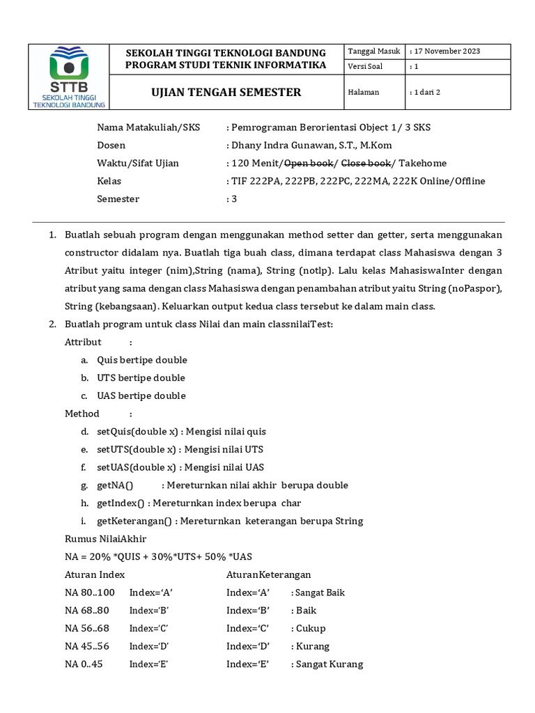 UTS Pemrograman Berorientasi Object 1 | PDF