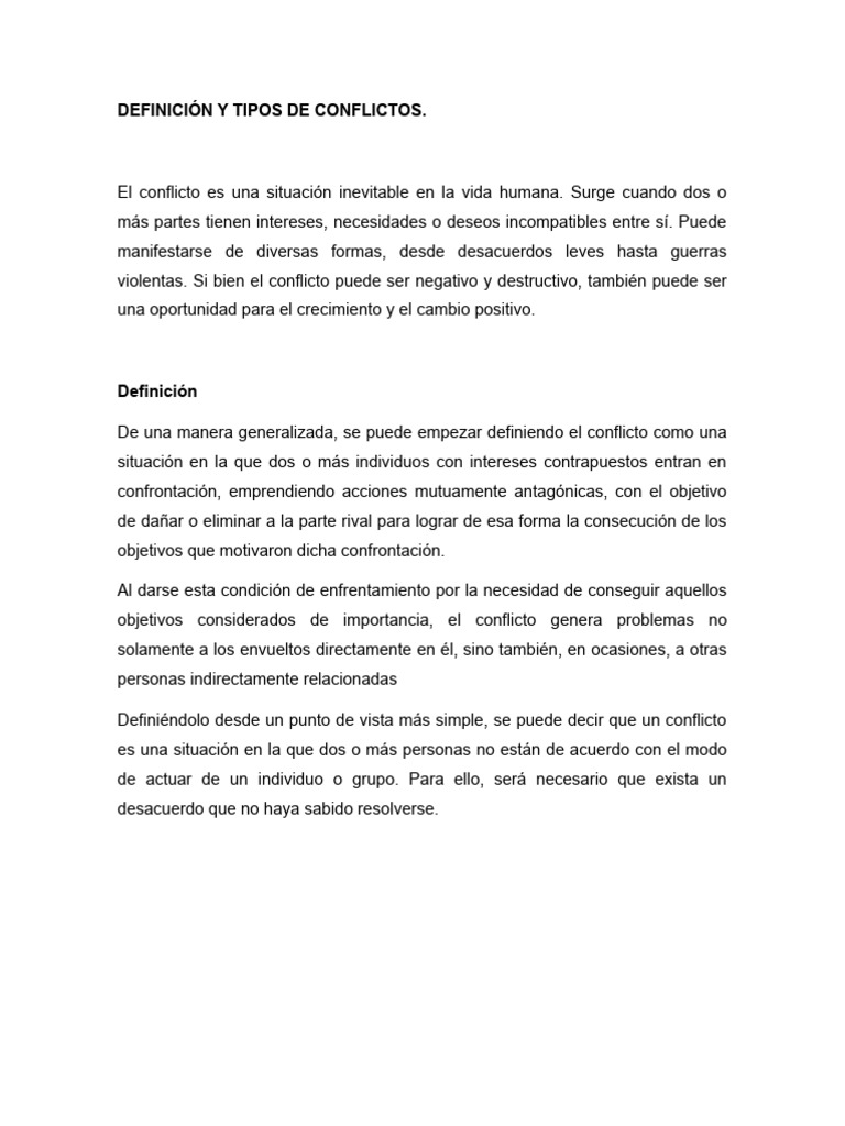 Definición y Tipos de Conflictos | PDF | Conflicto (proceso) | Liderazgo