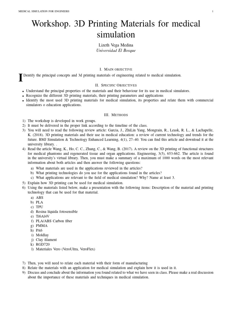 Workshop 3D Printing Materials For Medical Simulation | PDF ...