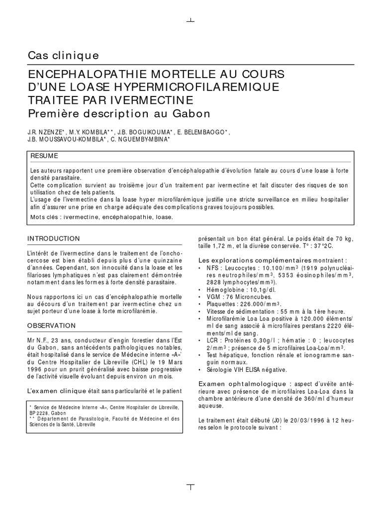 Cas Clinique Encephalopathie Mortelle Au Cours D'Une Loase ...