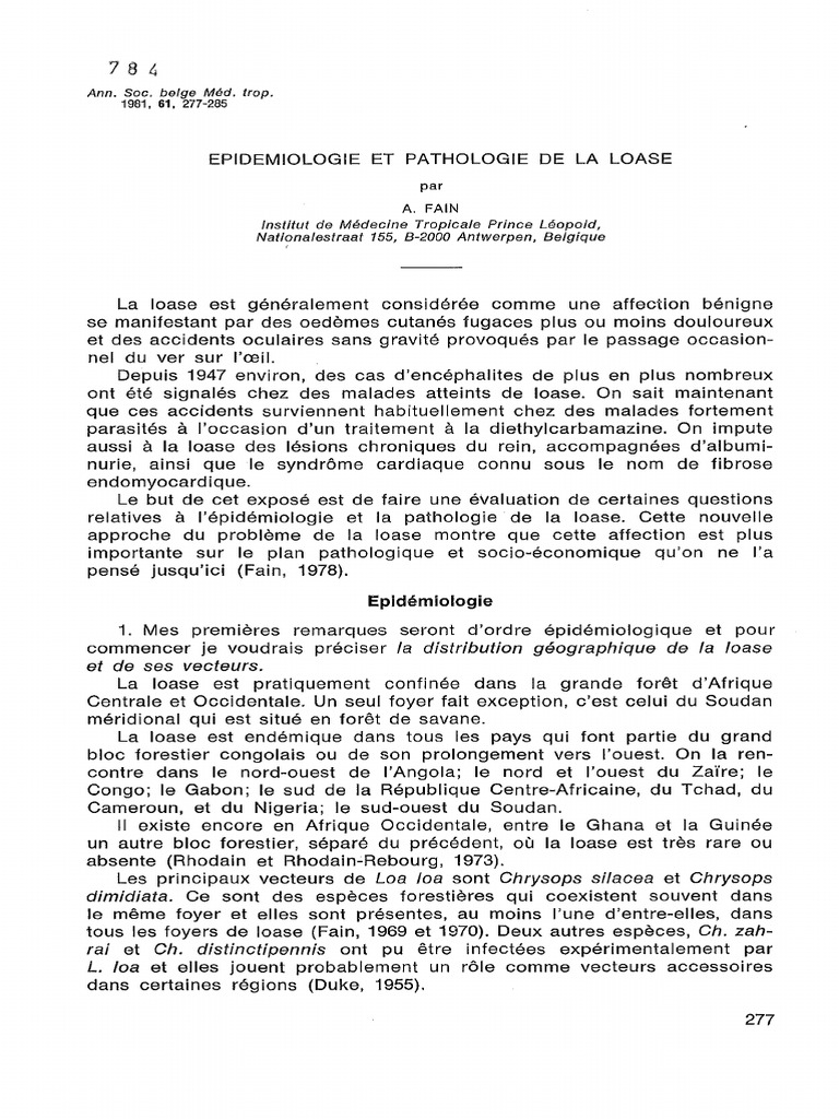 Épidémiologie et pathologie de la loase | PDF | Sciences de la santé ...