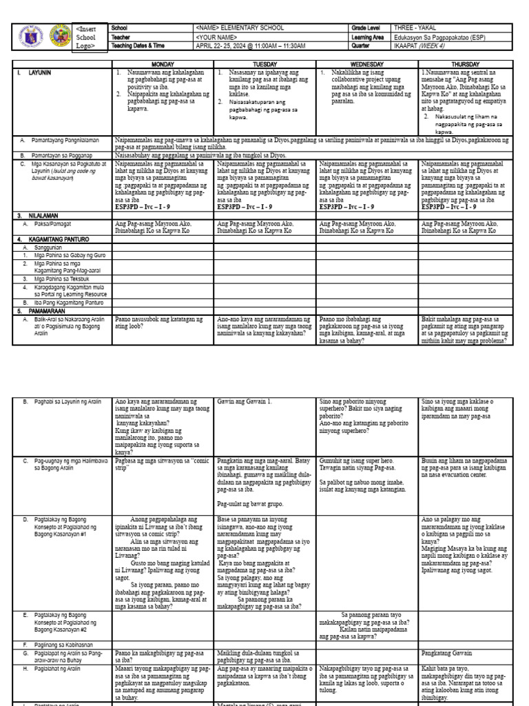 G3 Q4 W4-ESP - DLL For Uploading | PDF