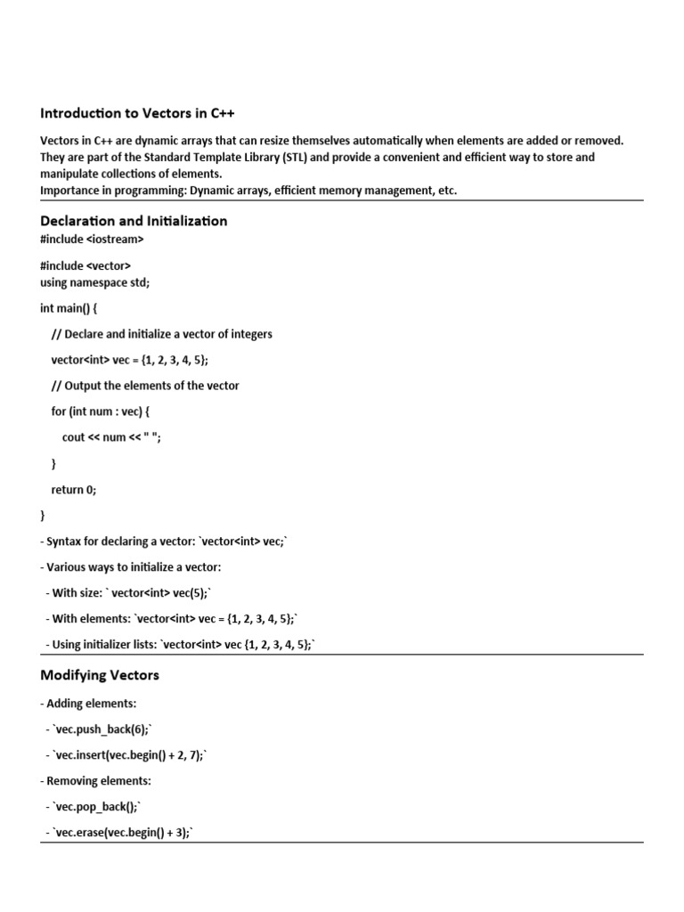 Introduction To Vectors in C++ | PDF | Computer Programming | Software ...