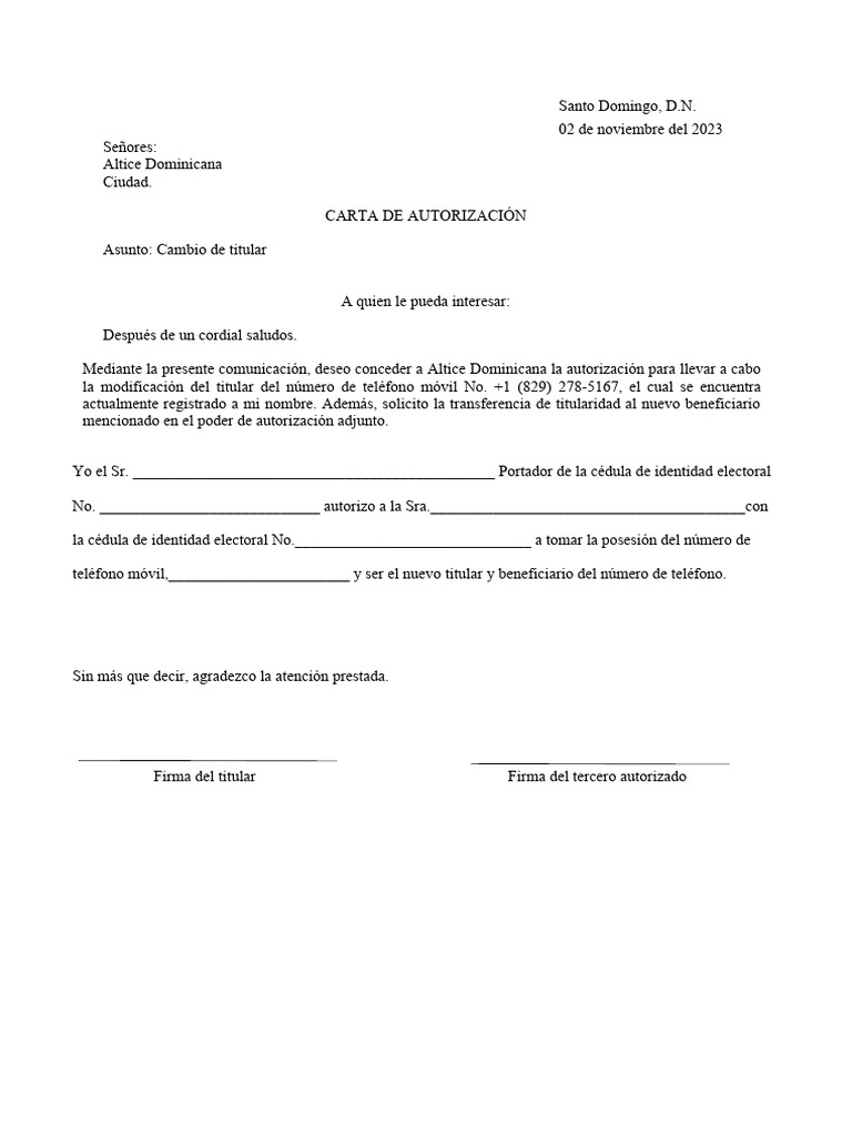 CARTA ALTICE CAMBIO NOMBRE | PDF