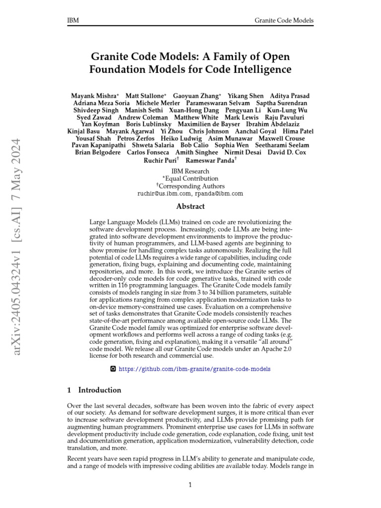Granite Code Models: A Family of Open Foundation Models For Code Intelligence | PDF | Source ...