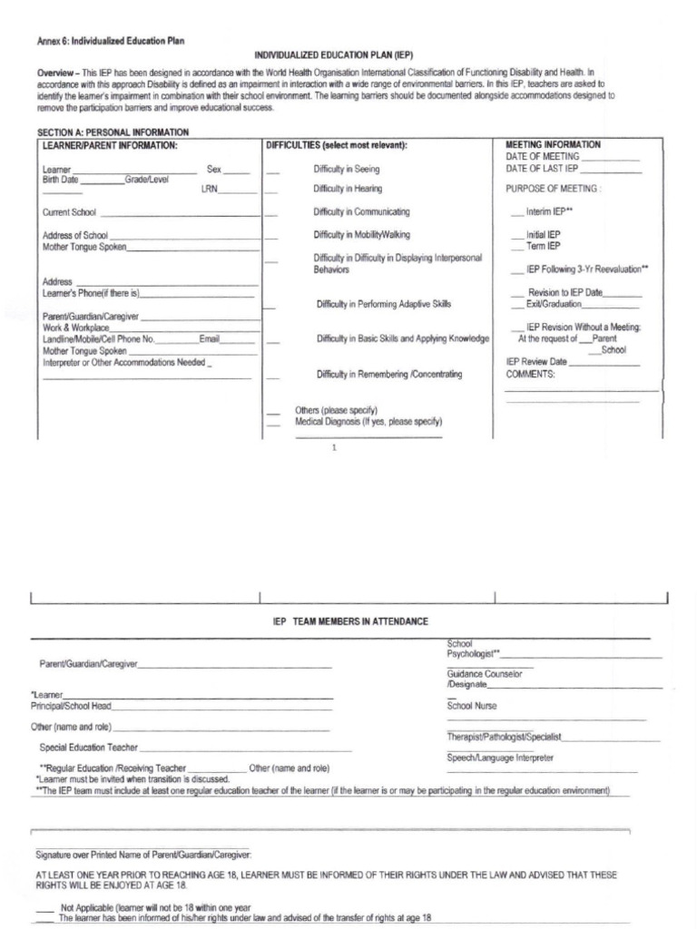 Individualized Education Plan - (UNEDITABLE) | PDF