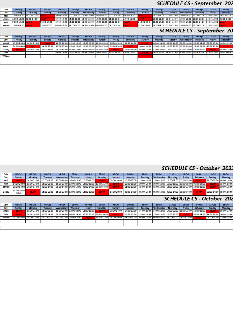 Jadwal Cs Dan Cleaning Pik Fix April | PDF