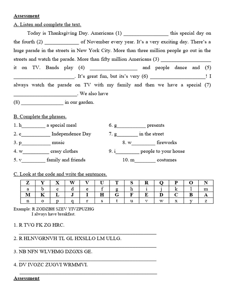 YEAR 5 UNIT 2 Assessment | PDF | Meal