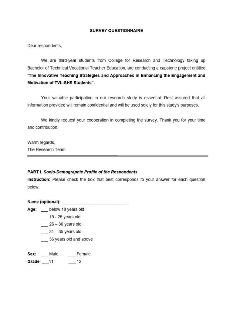 Survey-Questionnaire FINAL FINAL | PDF | Differentiated Instruction | Project Based Learning