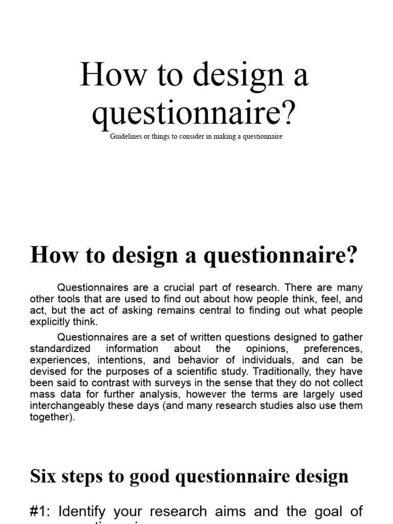 How To Design A Questionnaire | PDF | Questionnaire | Survey Methodology