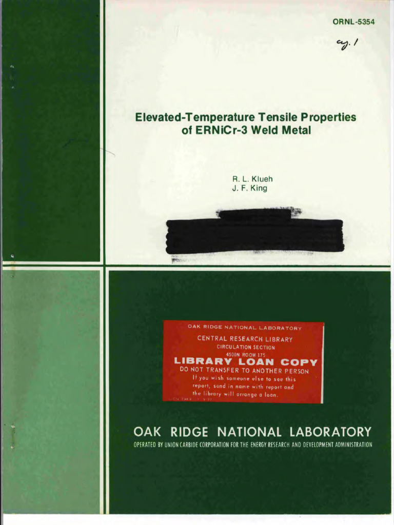 논문자료 ERNiCr-3 ORNL-ElevatedTempTensilePropOfInconel82 | PDF | Fracture | Strength Of Materials