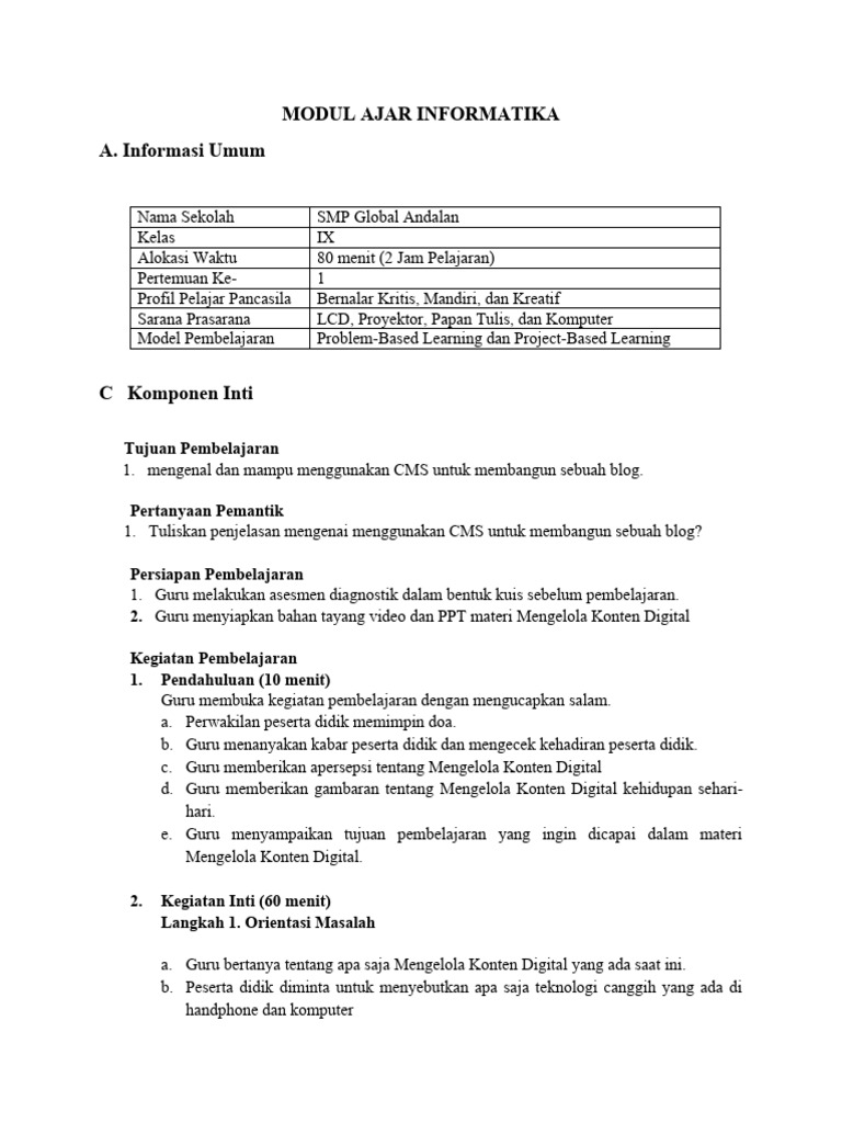 Modul Ajar Informatika Kelas 9 | PDF