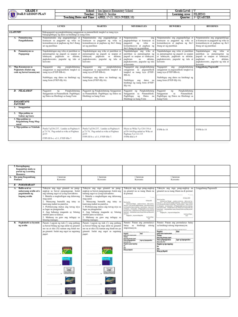 DLL Fil Q3 G5 W10 | PDF