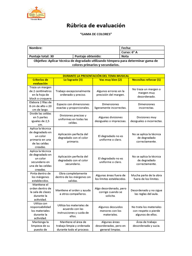 Rúbrica Gama de Colores | PDF | Color
