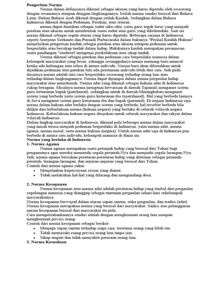 Pengertian dan Jenis Norma dalam Masyarakat | PDF