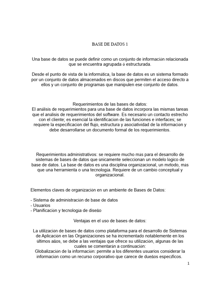 Resumen Clase Base de Datos 1 | PDF | Bases de datos | No Sql