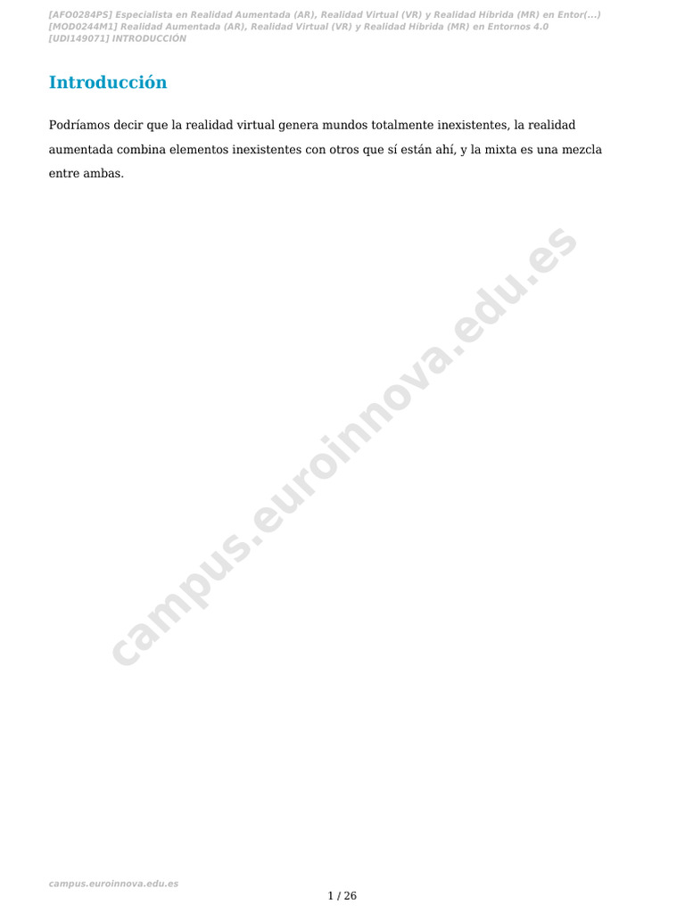 INTRODUCCIÓN | PDF | Realidad virtual | Realidad aumentada