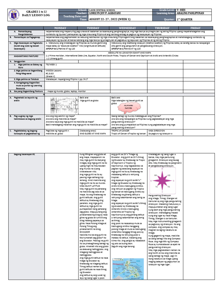 Dll Quarter 1 Week 1 Araling Panlipunan 5 | PDF