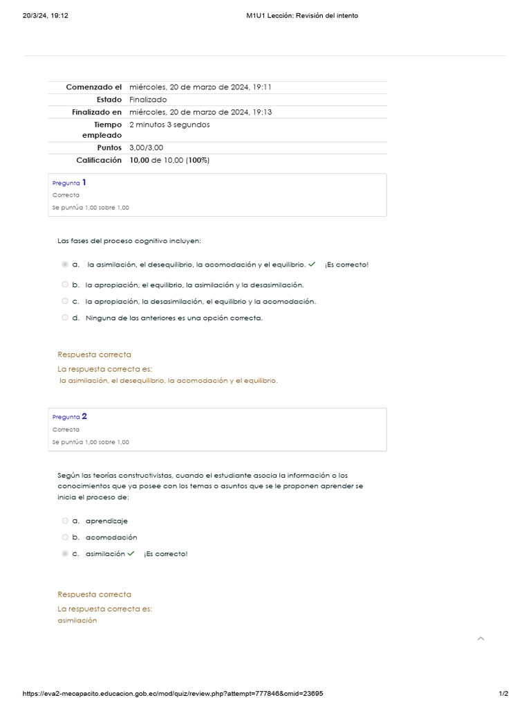 M1U1 Lección - Revisión Del Intento UNIDAD 1 MODULO 1 TECNICO | Descargar gratis PDF | Conceptos ...